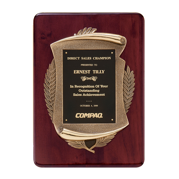 Scroll Plaque on Rosewood Finish Board, Antique Bronze Finish Boarded ...